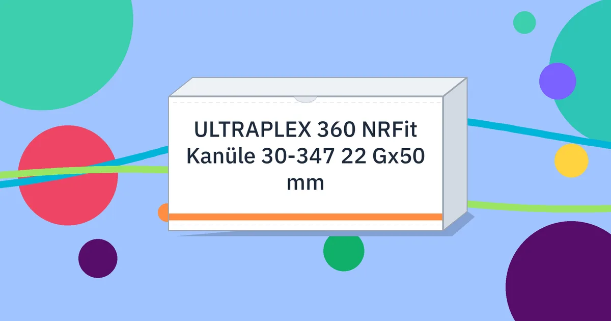 Symbolbild: Packung mit der Aufschrift ULTRAPLEX 360 NRFit Kanüle 30-347 22 Gx50 mm (PZN 13658706) – Verfügbarkeit und Bezug in Apotheken in Frankfurt am Main