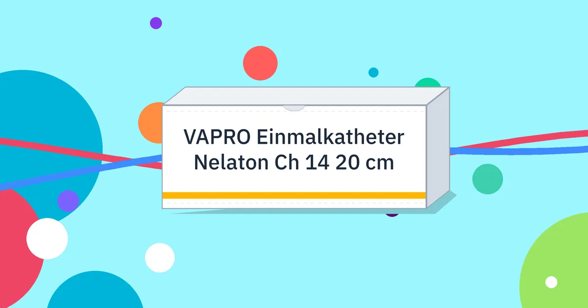 Symbolbild: Packung mit der Aufschrift VAPRO Einmalkatheter Nelaton Ch 14 20 cm (PZN 19211917) – Verfügbarkeit und Bezug in Apotheken in Frankfurt am Main