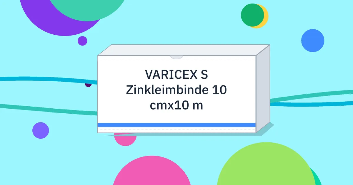 Symbolbild: Packung mit der Aufschrift VARICEX S Zinkleimbinde 10 cmx10 m (PZN 19814165) – Verfügbarkeit und Bezug in Apotheken in Frankfurt am Main