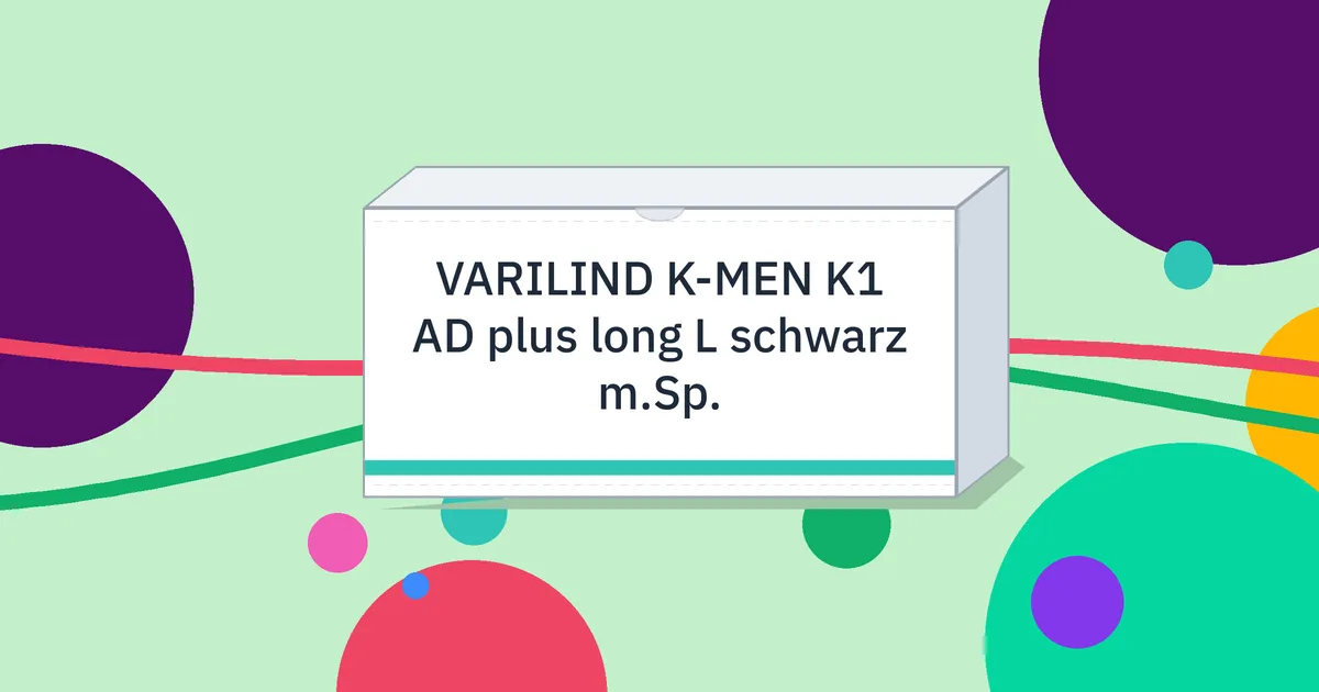 Symbolbild: Packung mit der Aufschrift VARILIND K-MEN K1 AD plus long L schwarz m.Sp. (PZN 20569268) – Verfügbarkeit und Bezug in Apotheken in Frankfurt am Main