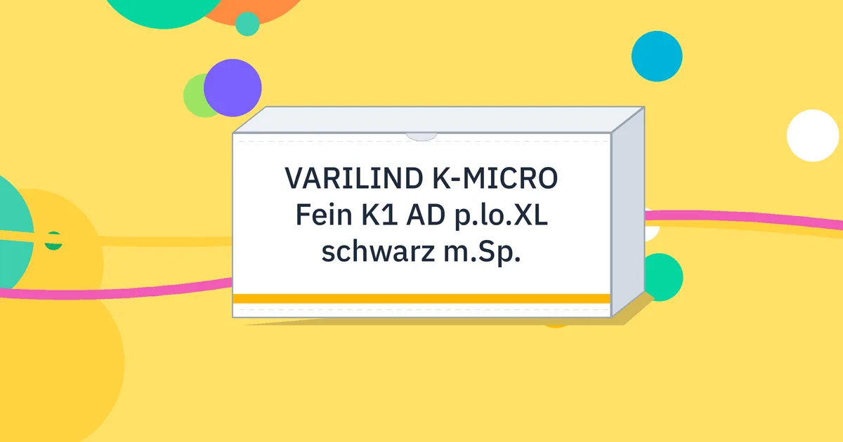Symbolbild: Packung mit der Aufschrift VARILIND K-MICRO Fein K1 AD p.lo.XL schwarz m.Sp. (PZN 20619049) – Verfügbarkeit und Bezug in Apotheken in Frankfurt am Main
