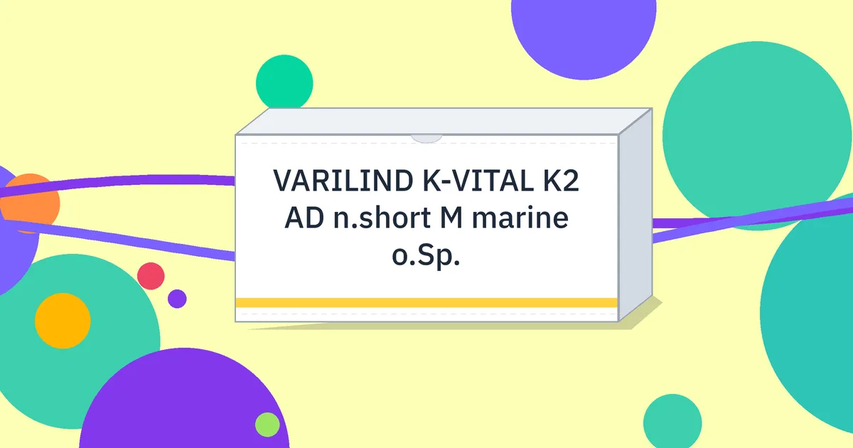 Symbolbild: Packung mit der Aufschrift VARILIND K-VITAL K2 AD n.short M marine o.Sp. (PZN 20567921) – Verfügbarkeit und Bezug in Apotheken in Frankfurt am Main