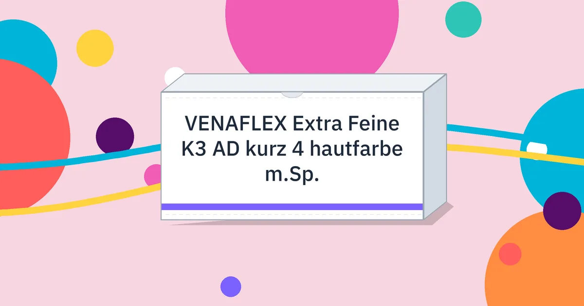 Symbolbild: Packung mit der Aufschrift VENAFLEX Extra Feine K3 AD kurz 4 hautfarbe m.Sp. (PZN 18308201) – Verfügbarkeit und Bezug in Apotheken in Frankfurt am Main