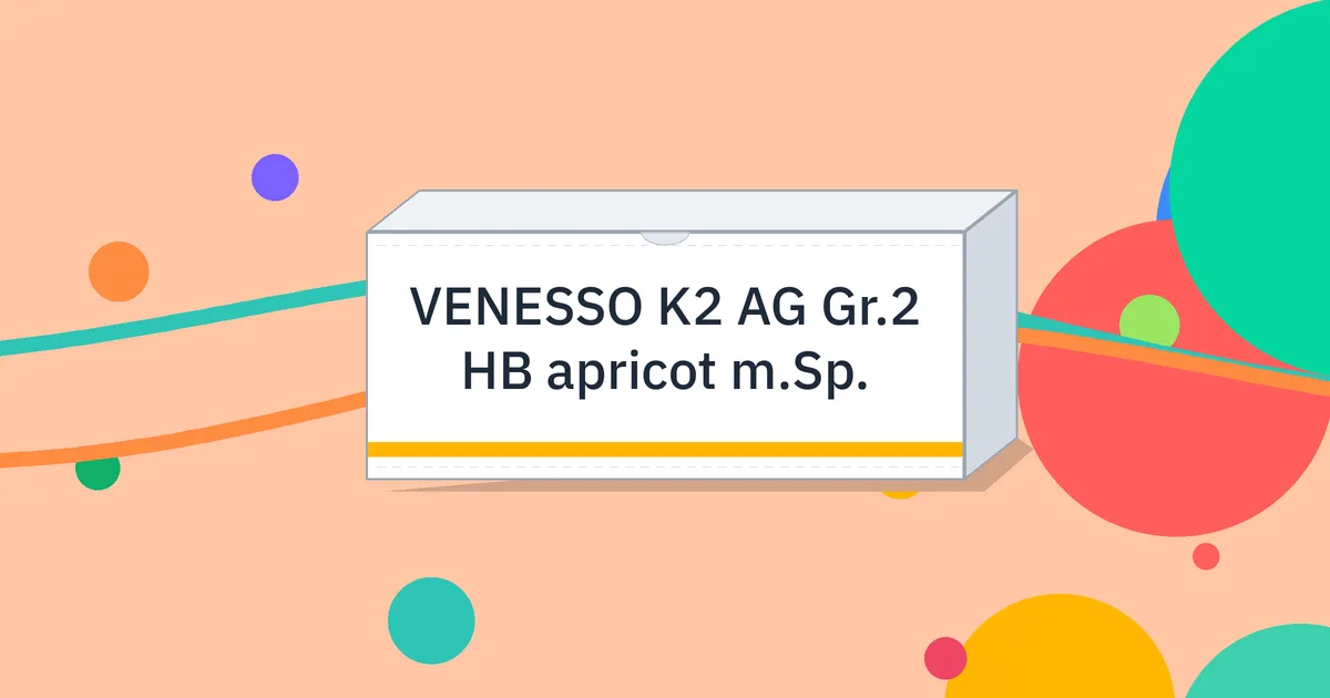 Symbolbild: Packung mit der Aufschrift VENESSO K2 AG Gr.2 HB apricot m.Sp. (PZN 03262812) – Verfügbarkeit und Bezug in Apotheken in Frankfurt am Main