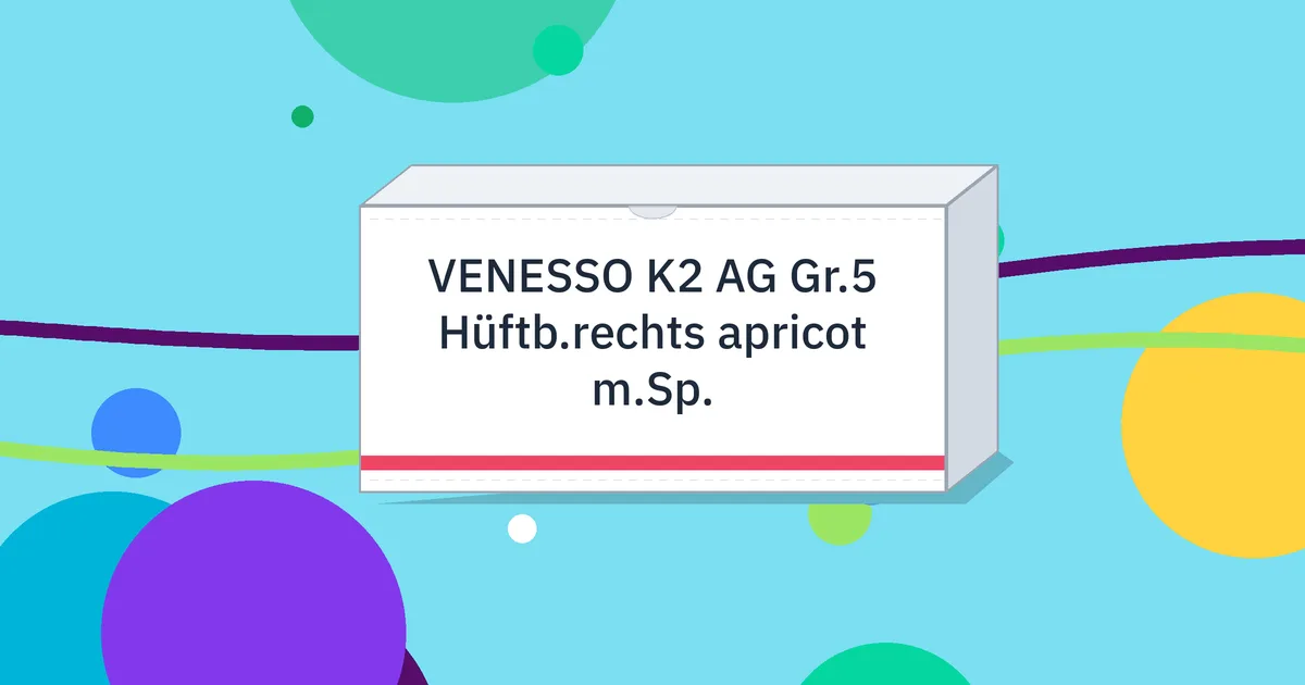 Symbolbild: Packung mit der Aufschrift VENESSO K2 AG Gr.5 Hüftb.rechts apricot m.Sp. (PZN 03274554) – Verfügbarkeit und Bezug in Apotheken in Frankfurt am Main