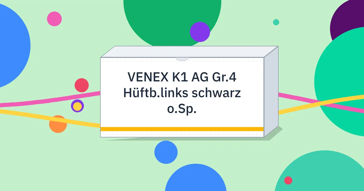 Symbolbild: Packung mit der Aufschrift VENEX K1 AG Gr.4 Hüftb.links schwarz o.Sp. (PZN 03206446) – Verfügbarkeit und Bezug in Apotheken in Frankfurt am Main