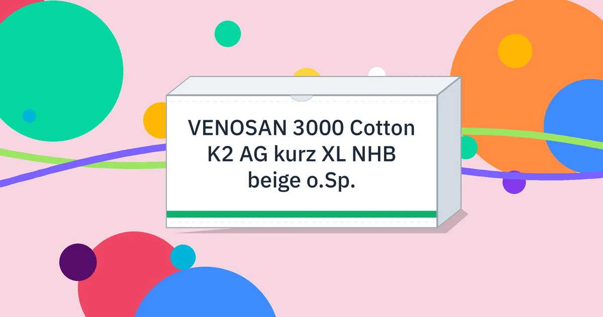 Symbolbild: Packung mit der Aufschrift VENOSAN 3000 Cotton K2 AG kurz XL NHB beige o.Sp. (PZN 14421596) – Verfügbarkeit und Bezug in Apotheken in Frankfurt am Main