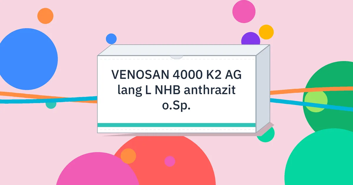 Symbolbild: Packung mit der Aufschrift VENOSAN 4000 K2 AG lang L NHB anthrazit o.Sp. (PZN 16601724) – Verfügbarkeit und Bezug in Apotheken in Frankfurt am Main