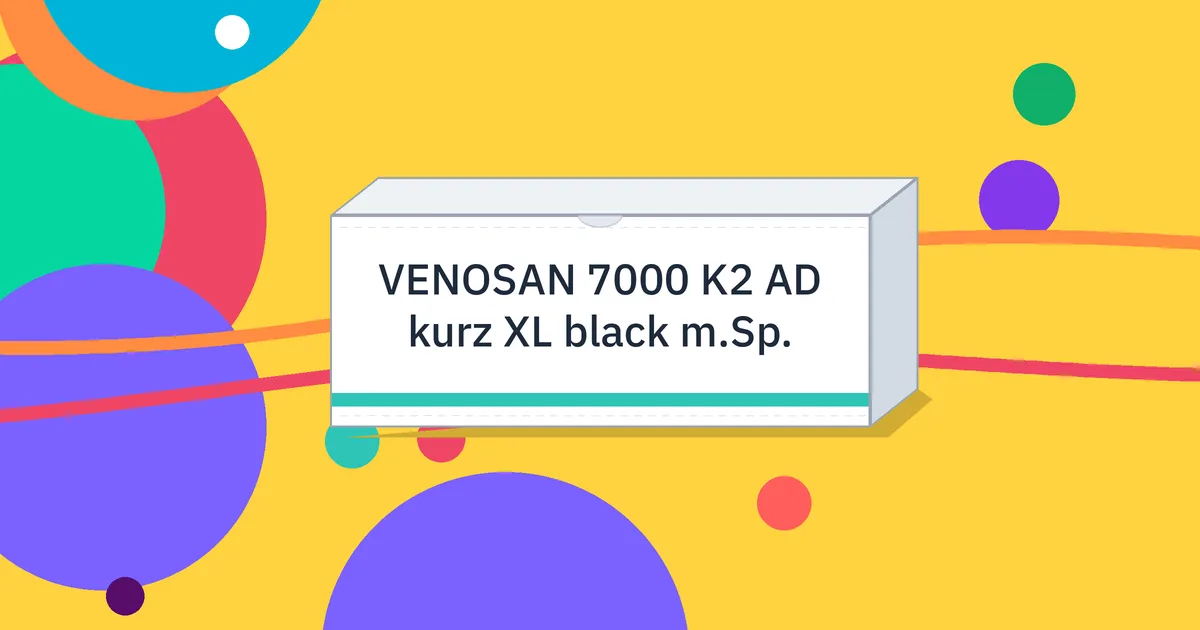 Symbolbild: Packung mit der Aufschrift VENOSAN 7000 K2 AD kurz XL black m.Sp. (PZN 14435670) – Verfügbarkeit und Bezug in Apotheken in Frankfurt am Main
