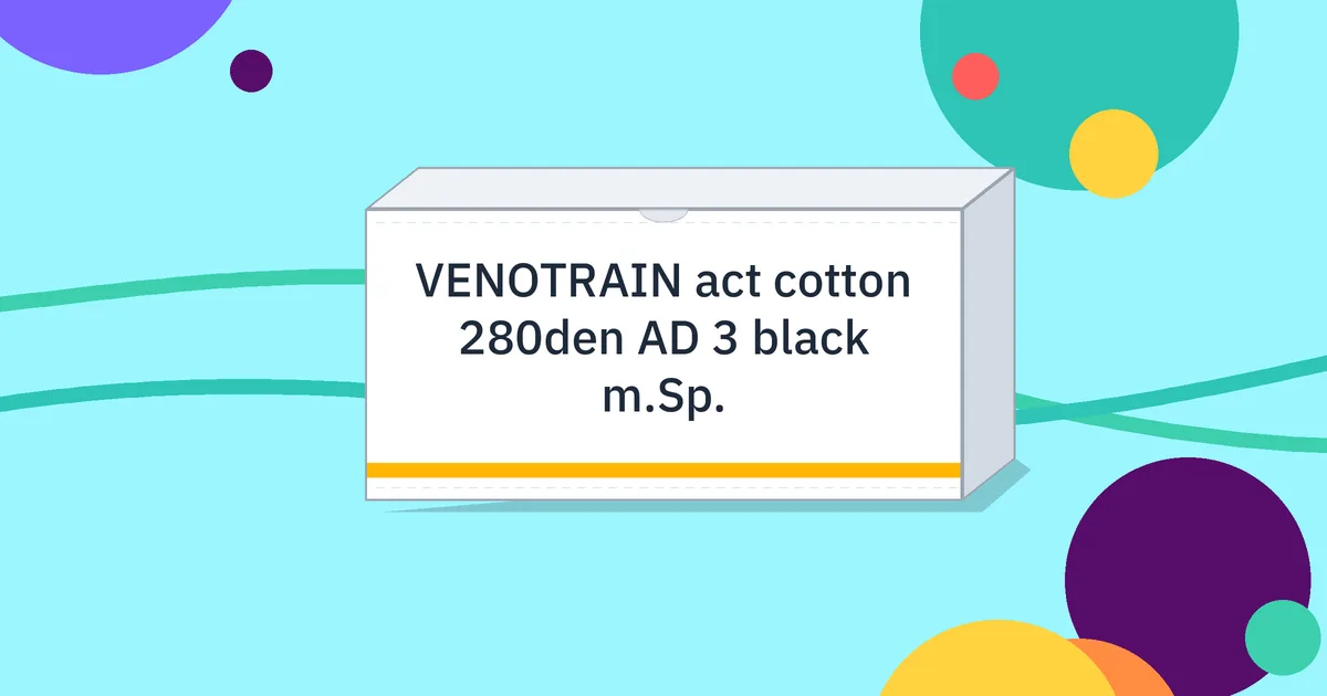Symbolbild: Packung mit der Aufschrift VENOTRAIN act cotton 280den AD 3 black m.Sp. (PZN 16209742) – Verfügbarkeit und Bezug in Apotheken in Frankfurt am Main