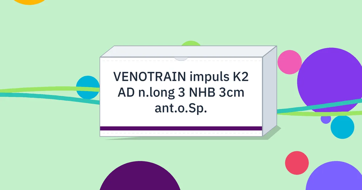 Symbolbild: Packung mit der Aufschrift VENOTRAIN impuls K2 AD n.long 3 NHB 3cm ant.o.Sp. (PZN 15224395) – Verfügbarkeit und Bezug in Apotheken in Frankfurt am Main