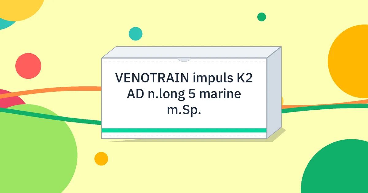 Symbolbild: Packung mit der Aufschrift VENOTRAIN impuls K2 AD n.long 5 marine m.Sp. (PZN 15221161) – Verfügbarkeit und Bezug in Apotheken in Frankfurt am Main