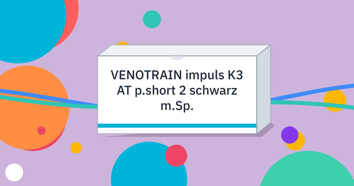 Symbolbild: Packung mit der Aufschrift VENOTRAIN impuls K3 AT p.short 2 schwarz m.Sp. (PZN 19356248) – Verfügbarkeit und Bezug in Apotheken in Frankfurt am Main