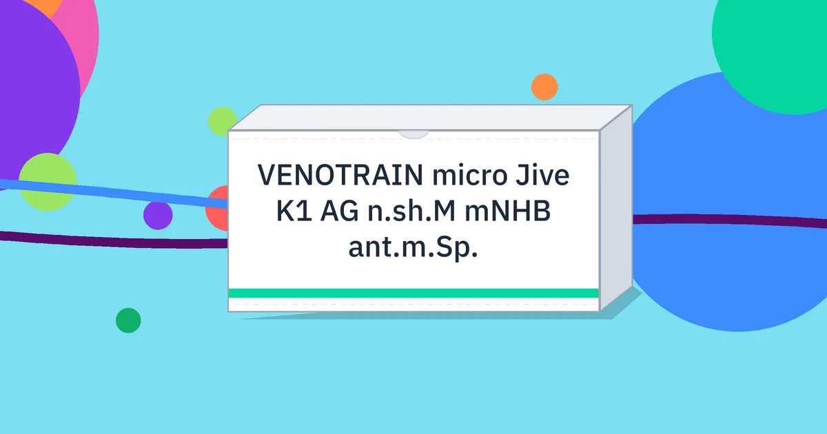 Symbolbild: Packung mit der Aufschrift VENOTRAIN micro Jive K1 AG n.sh.M mNHB ant.m.Sp. (PZN 17760991) – Verfügbarkeit und Bezug in Apotheken in Frankfurt am Main