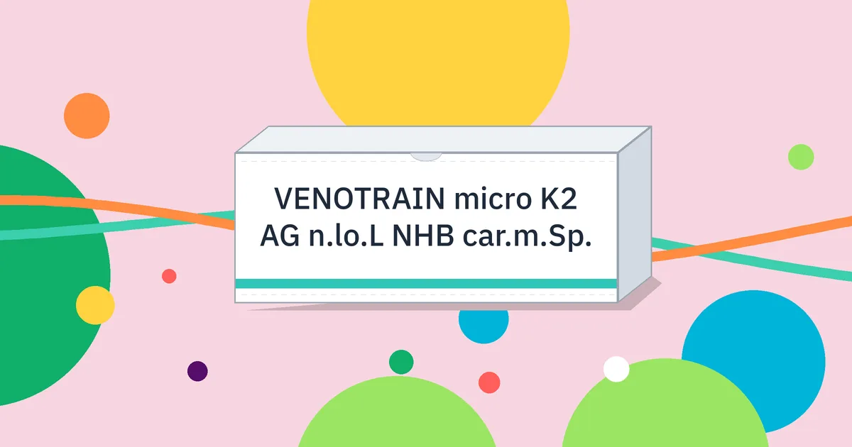 Symbolbild: Packung mit der Aufschrift VENOTRAIN micro K2 AG n.lo.L NHB car.m.Sp. (PZN 00418142) – Verfügbarkeit und Bezug in Apotheken in Frankfurt am Main