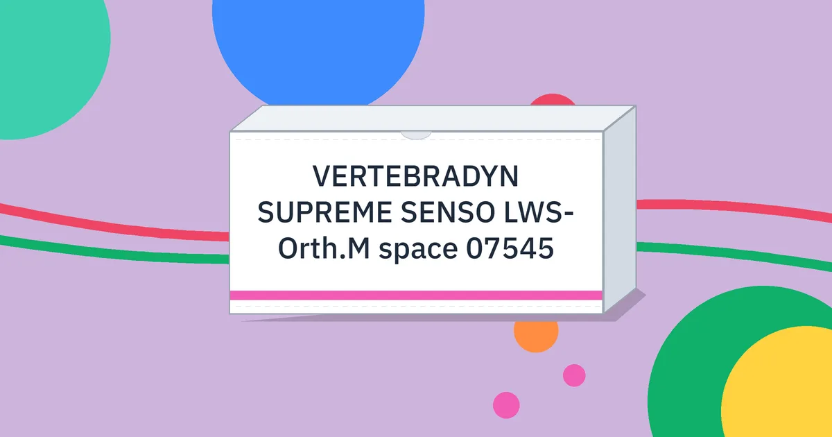 Symbolbild: Packung mit der Aufschrift VERTEBRADYN SUPREME SENSO LWS-Orth.M space 07545 (PZN 20095959) – Verfügbarkeit und Bezug in Apotheken in Frankfurt am Main