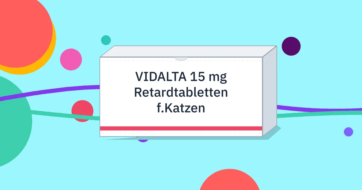 Symbolbild: Packung mit der Aufschrift VIDALTA 15 mg Retardtabletten f.Katzen (PZN 09732265) – Verfügbarkeit und Bezug in Apotheken in Frankfurt am Main