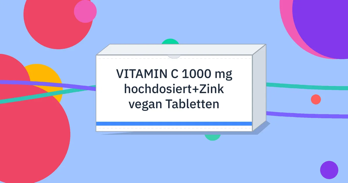 Symbolbild: Packung mit der Aufschrift VITAMIN C 1000 mg hochdosiert+Zink vegan Tabletten (PZN 12741411) – Verfügbarkeit und Bezug in Apotheken in Frankfurt am Main