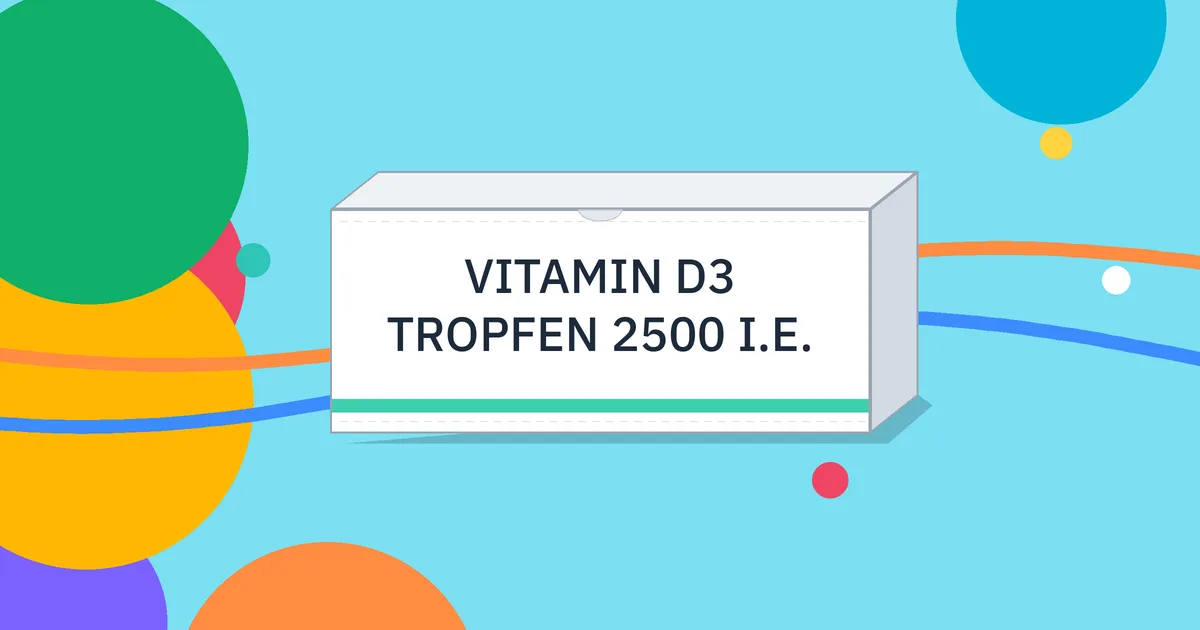Symbolbild: Packung mit der Aufschrift VITAMIN D3 TROPFEN 2500 I.E. (PZN 15821441) – Verfügbarkeit und Bezug in Apotheken in Frankfurt am Main