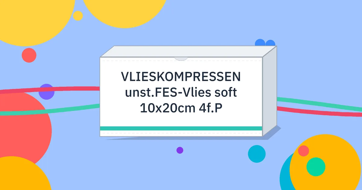 Symbolbild: Packung mit der Aufschrift VLIESKOMPRESSEN unst.FES-Vlies soft 10x20cm 4f.P (PZN 20156359) – Verfügbarkeit und Bezug in Apotheken in Frankfurt am Main