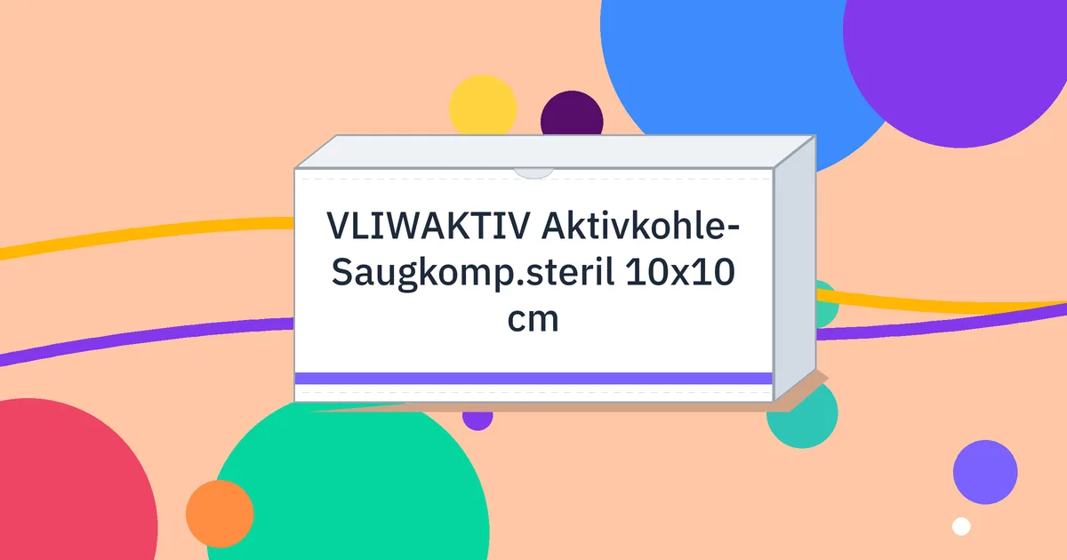 Symbolbild: Packung mit der Aufschrift VLIWAKTIV Aktivkohle-Saugkomp.steril 10x10 cm (PZN 10929725) – Verfügbarkeit und Bezug in Apotheken in Frankfurt am Main