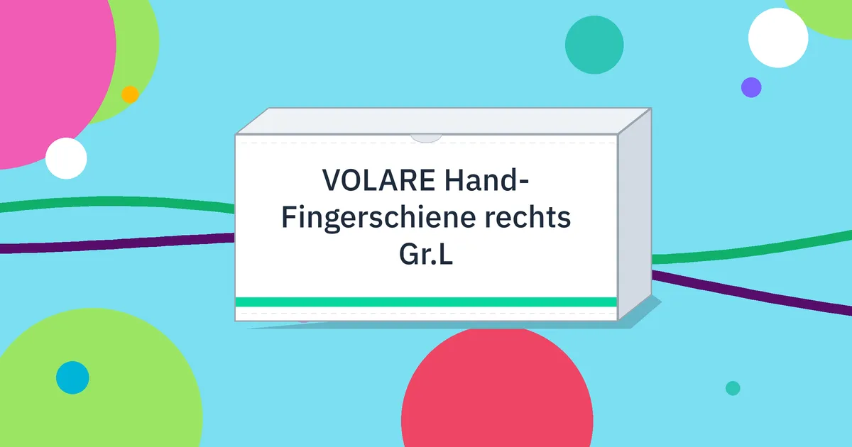Symbolbild: Packung mit der Aufschrift VOLARE Hand-Fingerschiene rechts Gr.L (PZN 09309437) – Verfügbarkeit und Bezug in Apotheken in Frankfurt am Main