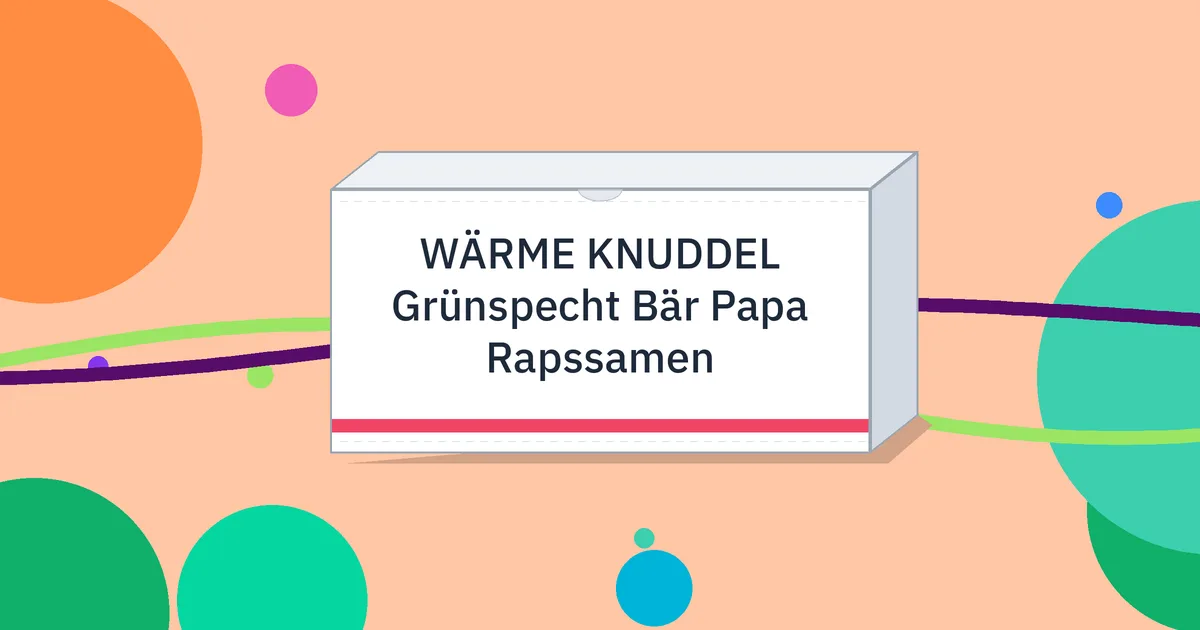 Symbolbild: Packung mit der Aufschrift WÄRME KNUDDEL Grünspecht Bär Papa Rapssamen (PZN 12608534) – Verfügbarkeit und Bezug in Apotheken in Frankfurt am Main