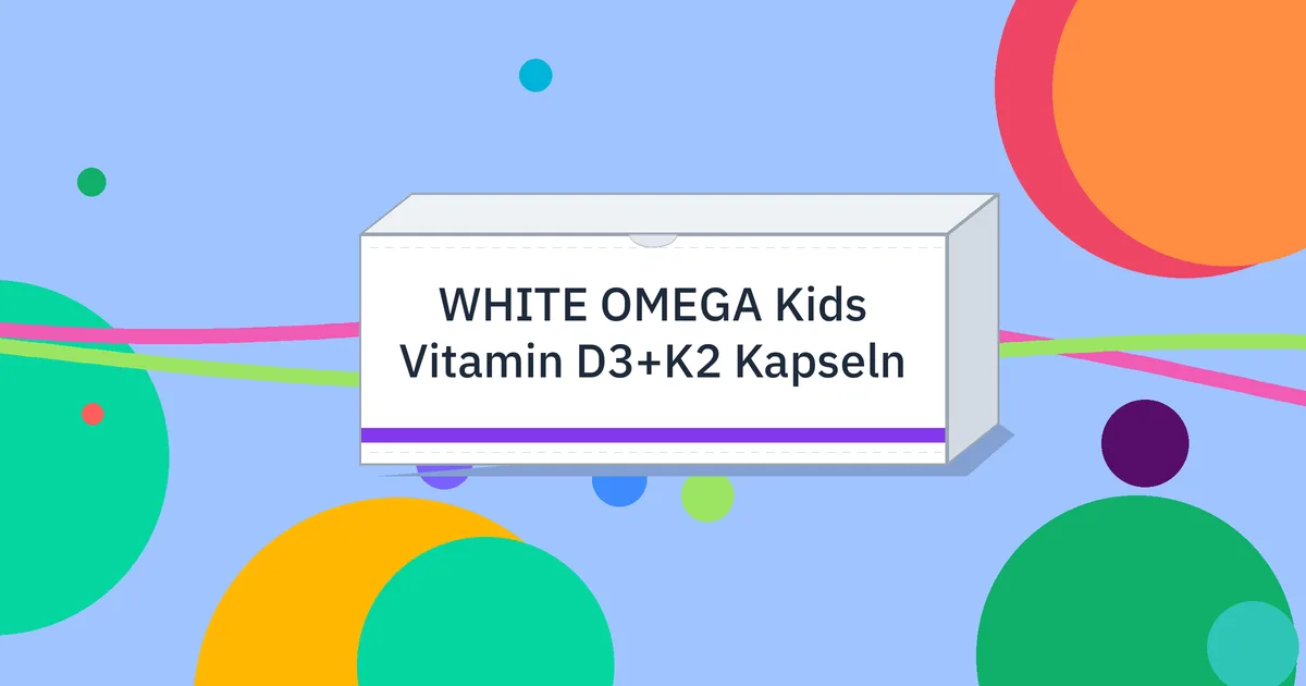 Symbolbild: Packung mit der Aufschrift WHITE OMEGA Kids Vitamin D3+K2 Kapseln (PZN 16838952) – Verfügbarkeit und Bezug in Apotheken in Frankfurt am Main