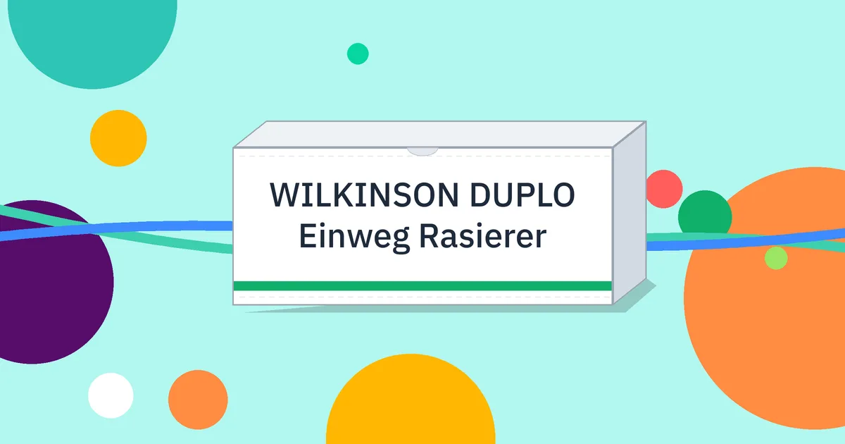 Symbolbild: Packung mit der Aufschrift WILKINSON DUPLO Einweg Rasierer (PZN 04515221) – Verfügbarkeit und Bezug in Apotheken in Frankfurt am Main