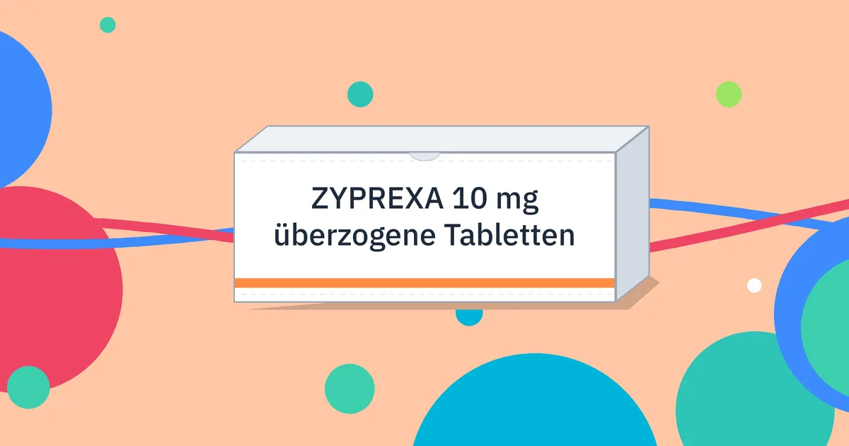 Symbolbild: Packung mit der Aufschrift ZYPREXA 10 mg überzogene Tabletten (PZN 01155762) – Verfügbarkeit und Bezug in Apotheken in Frankfurt am Main