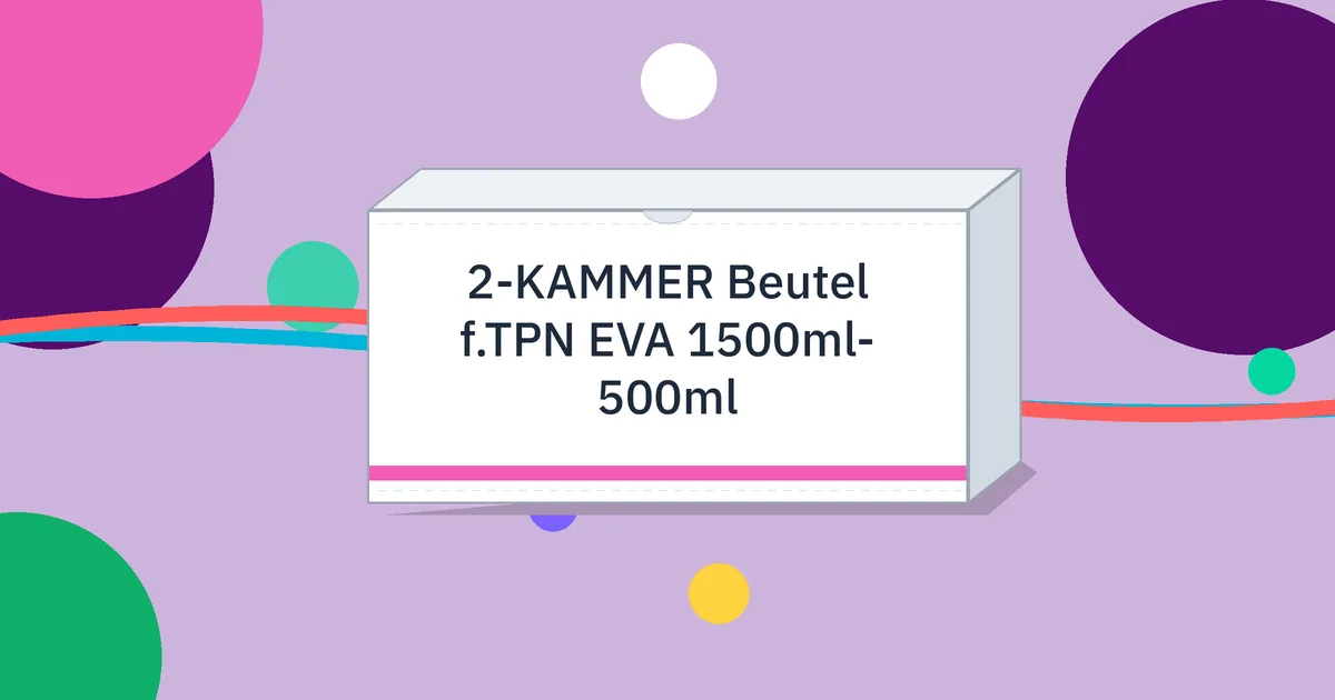 Symbolbild: Packung mit der Aufschrift 2-KAMMER Beutel f.TPN EVA 1500ml-500ml (PZN 16144511) – Verfügbarkeit und Bezug in Apotheken in Frankfurt am Main