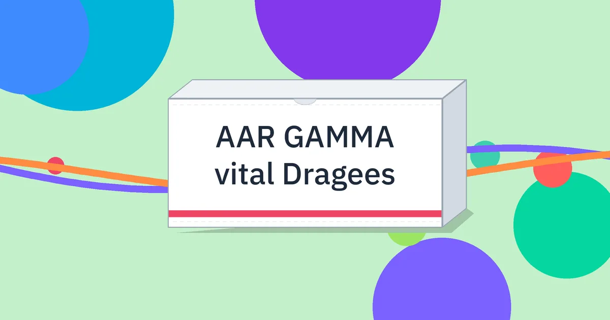 Symbolbild: Packung mit der Aufschrift AAR GAMMA vital Dragees (PZN 13331201) – Verfügbarkeit und Bezug in Apotheken in Frankfurt am Main