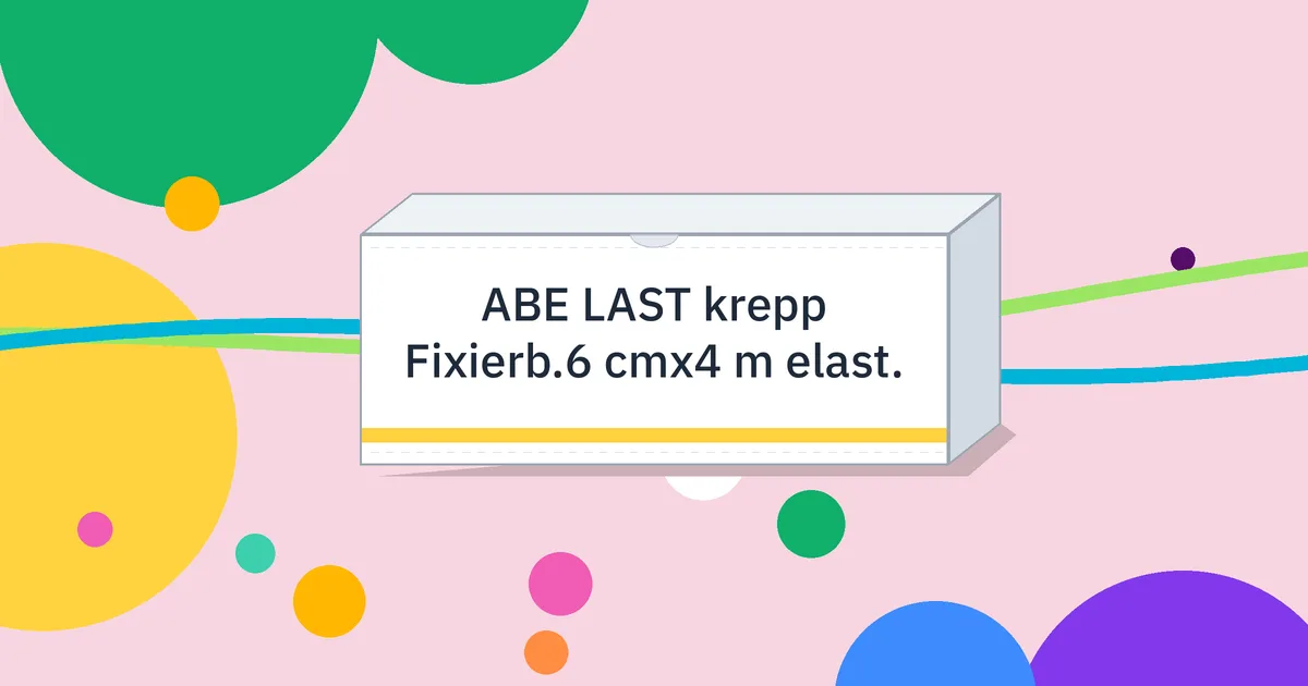 Symbolbild: Packung mit der Aufschrift ABE LAST krepp Fixierb.6 cmx4 m elast. (PZN 07198324) – Verfügbarkeit und Bezug in Apotheken in Frankfurt am Main