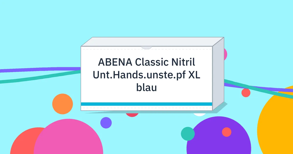 Symbolbild: Packung mit der Aufschrift ABENA Classic Nitril Unt.Hands.unste.pf XL blau (PZN 12519799) – Verfügbarkeit und Bezug in Apotheken in Frankfurt am Main