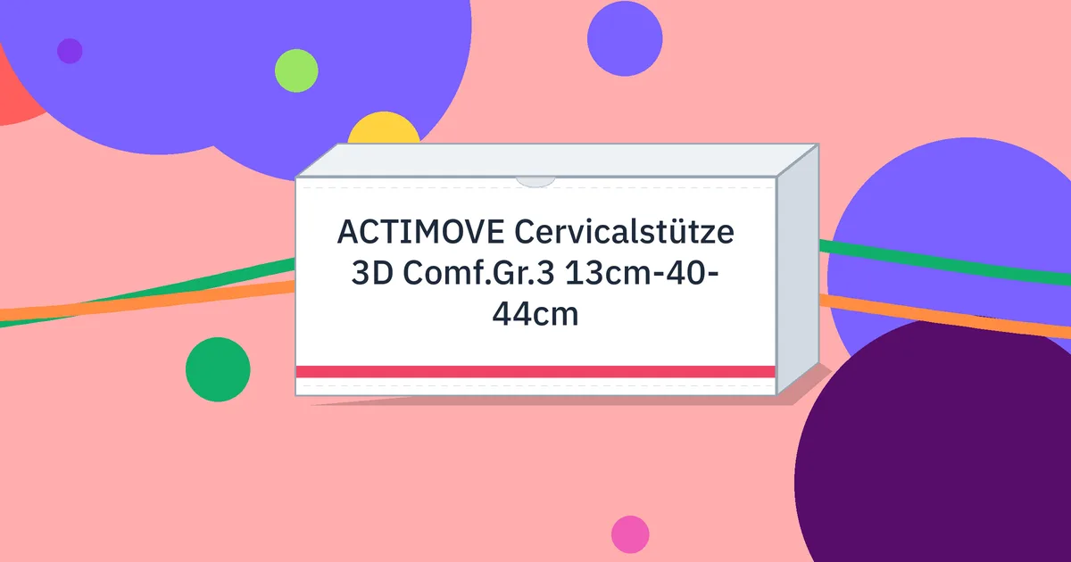 Symbolbild: Packung mit der Aufschrift ACTIMOVE Cervicalstütze 3D Comf.Gr.3 13cm-40-44cm (PZN 17949062) – Verfügbarkeit und Bezug in Apotheken in Frankfurt am Main