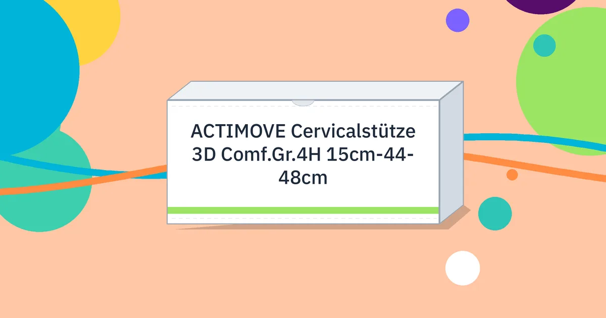 Symbolbild: Packung mit der Aufschrift ACTIMOVE Cervicalstütze 3D Comf.Gr.4H 15cm-44-48cm (PZN 17949116) – Verfügbarkeit und Bezug in Apotheken in Frankfurt am Main