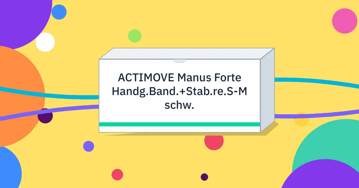 Symbolbild: Packung mit der Aufschrift ACTIMOVE Manus Forte Handg.Band.+Stab.re.S-M schw. (PZN 17947436) – Verfügbarkeit und Bezug in Apotheken in Frankfurt am Main