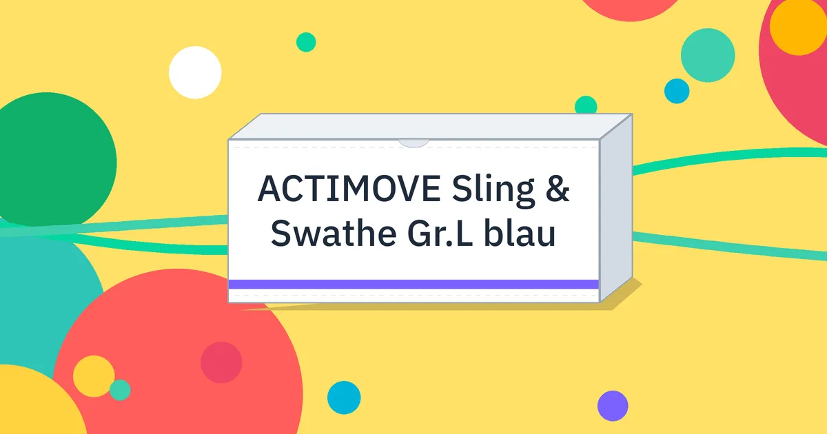 Symbolbild: Packung mit der Aufschrift ACTIMOVE Sling & Swathe Gr.L blau (PZN 06059744) – Verfügbarkeit und Bezug in Apotheken in Frankfurt am Main