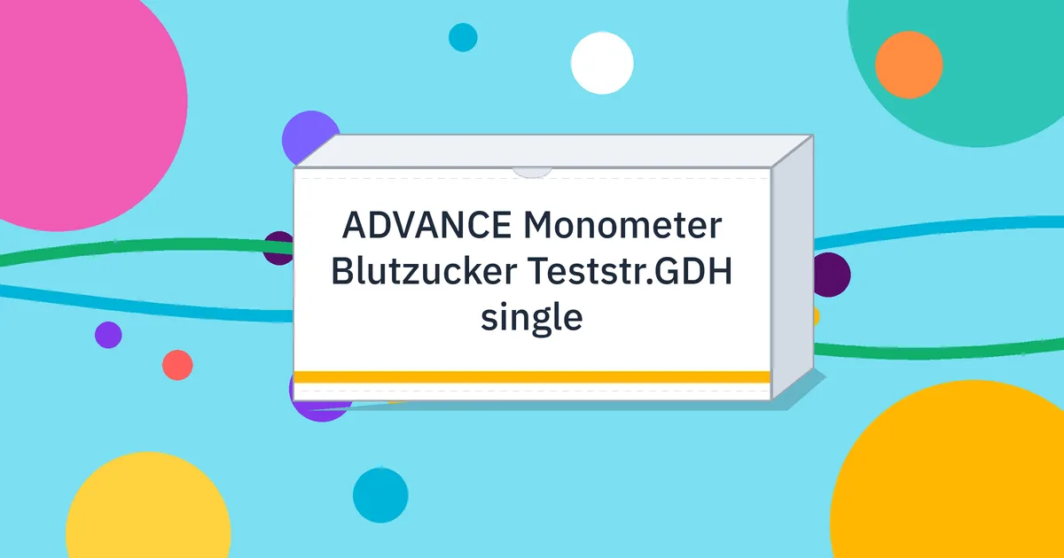 Symbolbild: Packung mit der Aufschrift ADVANCE Monometer Blutzucker Teststr.GDH single (PZN 07779392) – Verfügbarkeit und Bezug in Apotheken in Frankfurt am Main
