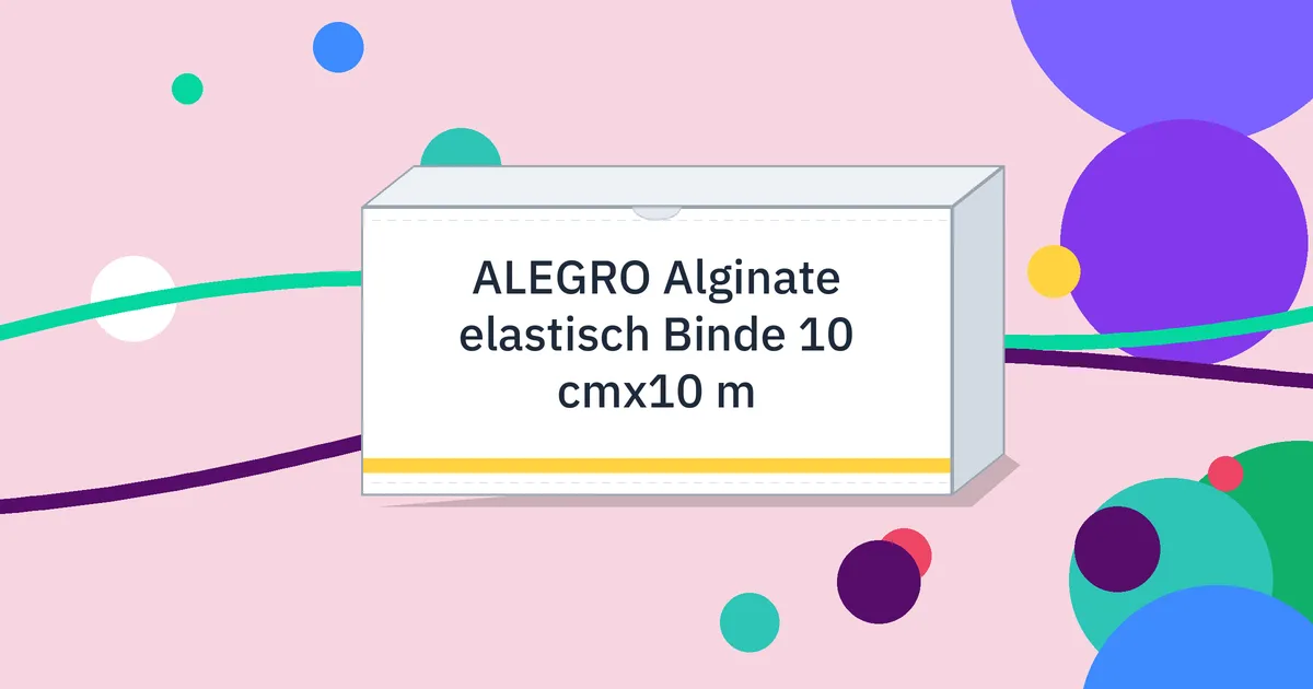 Symbolbild: Packung mit der Aufschrift ALEGRO Alginate elastisch Binde 10 cmx10 m (PZN 03645128) – Verfügbarkeit und Bezug in Apotheken in Frankfurt am Main