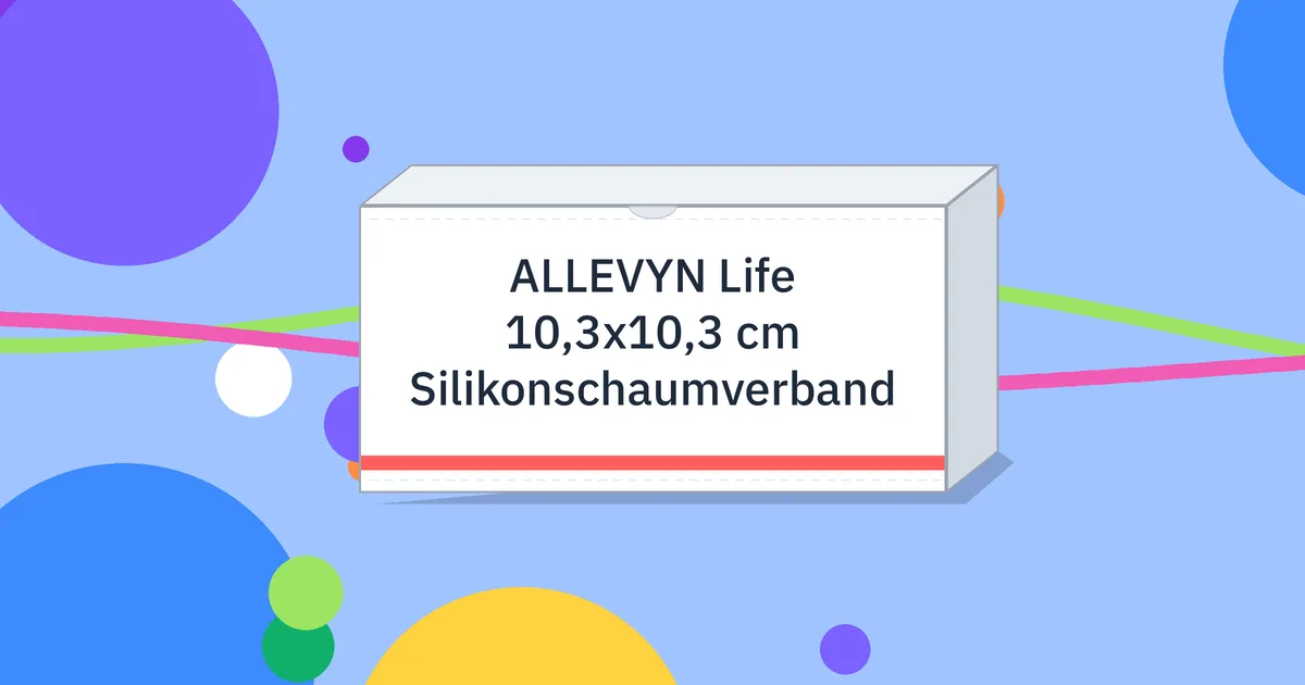 Symbolbild: Packung mit der Aufschrift ALLEVYN Life 10,3x10,3 cm Silikonschaumverband (PZN 15403614) – Verfügbarkeit und Bezug in Apotheken in Frankfurt am Main