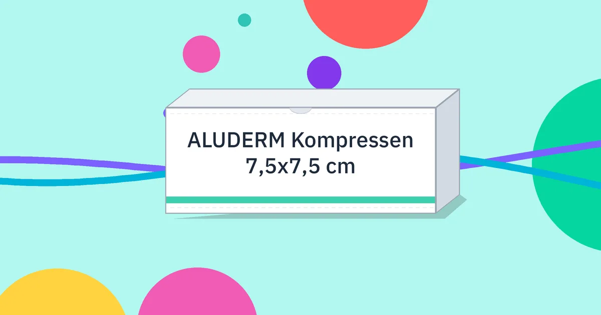 Symbolbild: Packung mit der Aufschrift ALUDERM Kompressen 7,5x7,5 cm (PZN 11047878) – Verfügbarkeit und Bezug in Apotheken in Frankfurt am Main