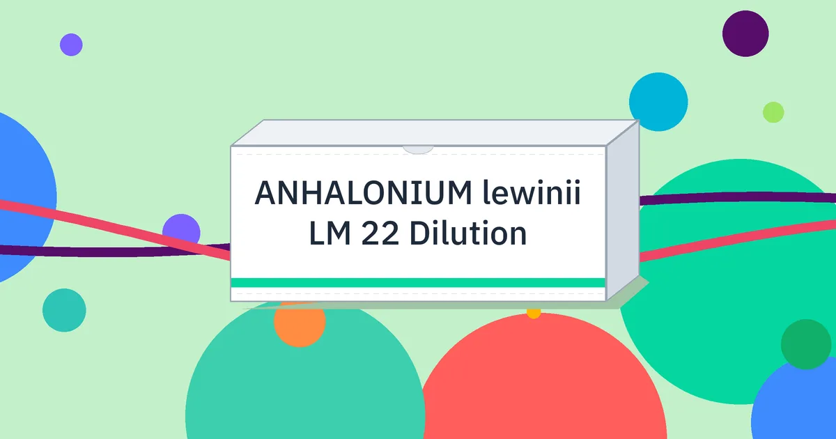 Symbolbild: Packung mit der Aufschrift ANHALONIUM lewinii LM 22 Dilution (PZN 13369014) – Verfügbarkeit und Bezug in Apotheken in Frankfurt am Main