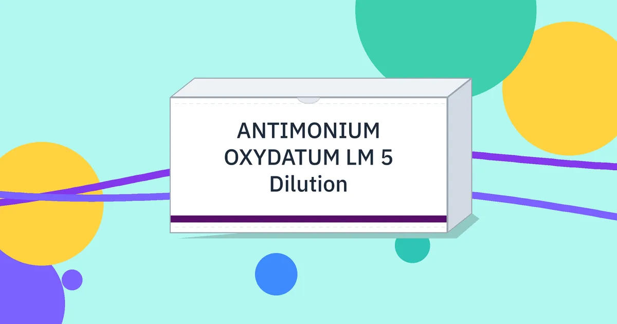 Symbolbild: Packung mit der Aufschrift ANTIMONIUM OXYDATUM LM 5 Dilution (PZN 13374162) – Verfügbarkeit und Bezug in Apotheken in Frankfurt am Main