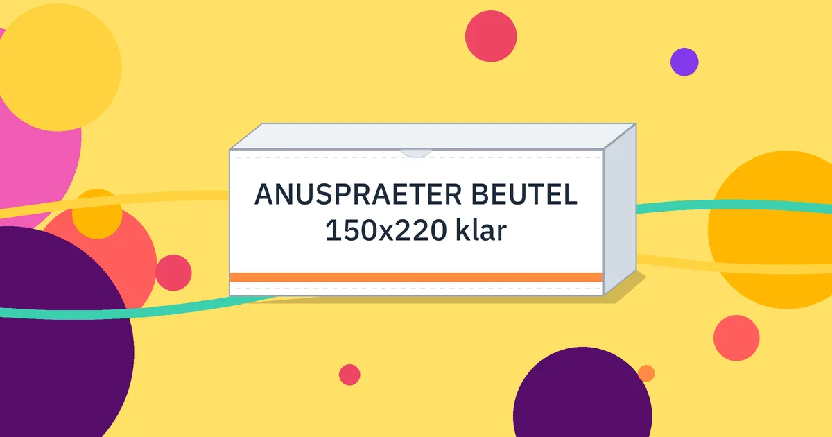 Symbolbild: Packung mit der Aufschrift ANUSPRAETER BEUTEL 150x220 klar (PZN 01723798) – Verfügbarkeit und Bezug in Apotheken in Frankfurt am Main