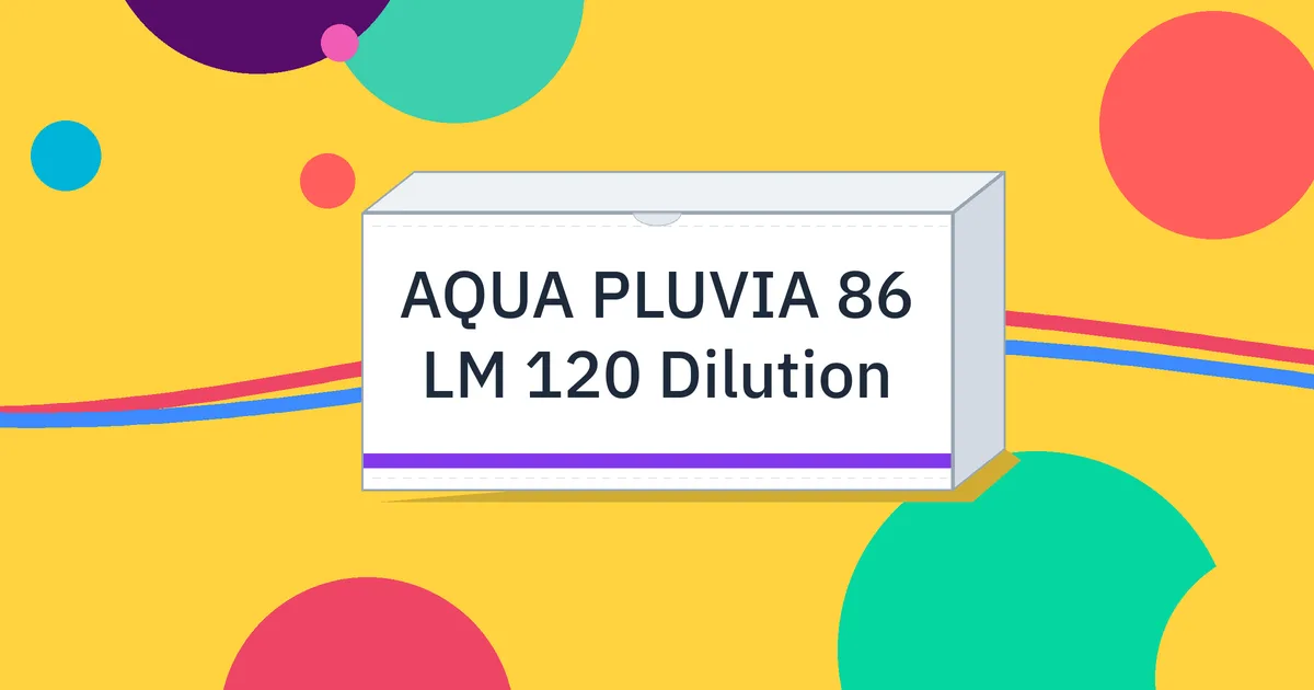 Symbolbild: Packung mit der Aufschrift AQUA PLUVIA 86 LM 120 Dilution (PZN 12766730) – Verfügbarkeit und Bezug in Apotheken in Frankfurt am Main
