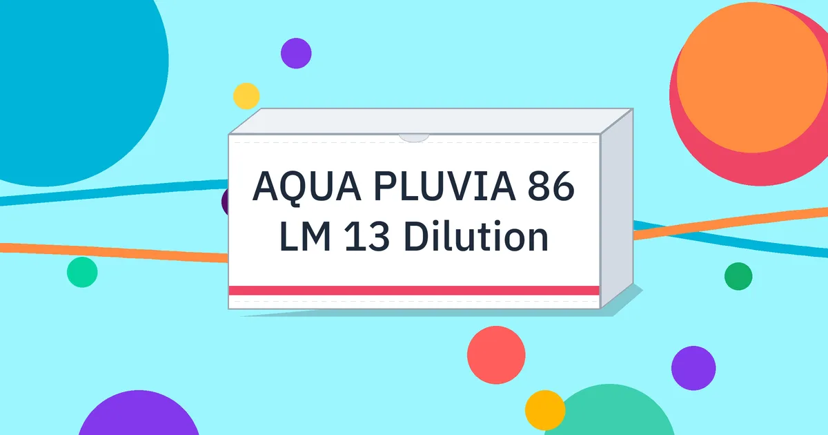 Symbolbild: Packung mit der Aufschrift AQUA PLUVIA 86 LM 13 Dilution (PZN 12766434) – Verfügbarkeit und Bezug in Apotheken in Frankfurt am Main