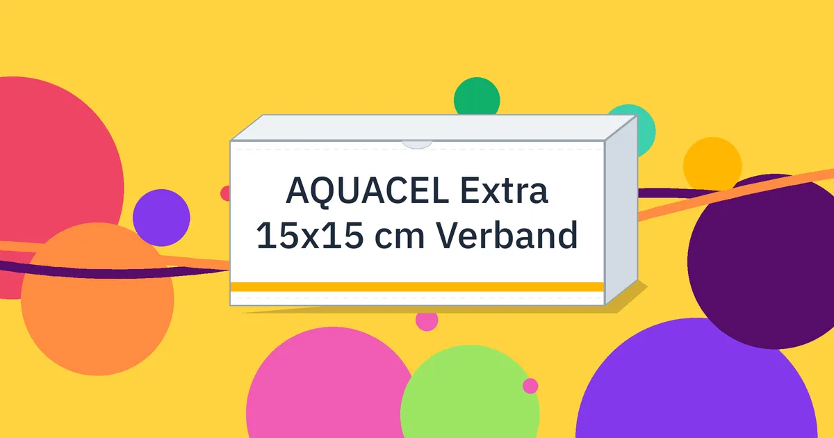 Symbolbild: Packung mit der Aufschrift AQUACEL Extra 15x15 cm Verband (PZN 03921657) – Verfügbarkeit und Bezug in Apotheken in Frankfurt am Main