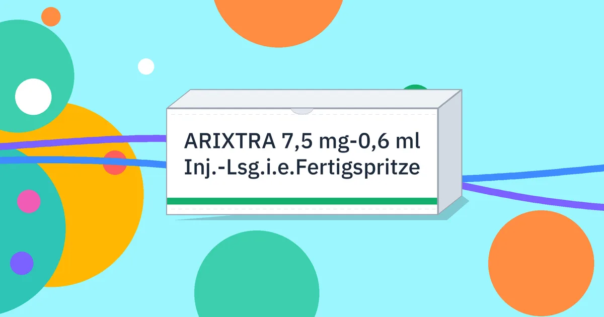 Symbolbild: Packung mit der Aufschrift ARIXTRA 7,5 mg-0,6 ml Inj.-Lsg.i.e.Fertigspritze (PZN 10978913) – Verfügbarkeit und Bezug in Apotheken in Frankfurt am Main