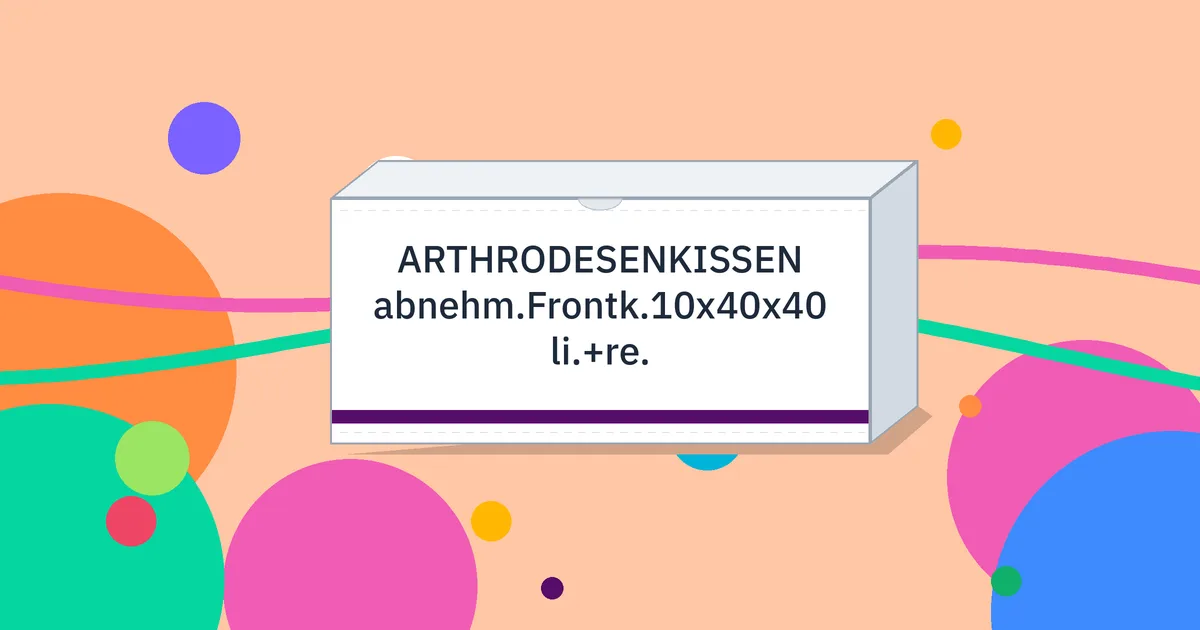 Symbolbild: Packung mit der Aufschrift ARTHRODESENKISSEN abnehm.Frontk.10x40x40 li.+re. (PZN 05957139) – Verfügbarkeit und Bezug in Apotheken in Frankfurt am Main